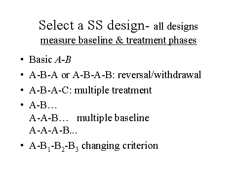 Select a SS design- all designs measure baseline & treatment phases